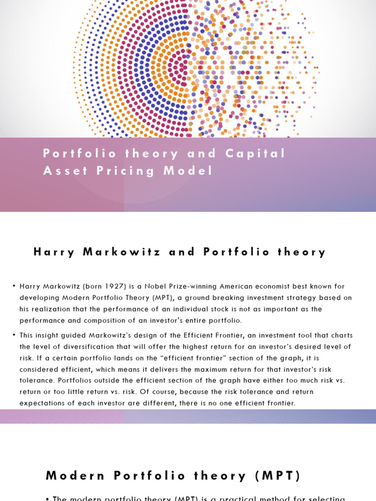 Portfolio Theory and Capital Asset Pricing Model | PDF | Modern ...