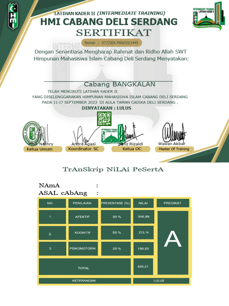 Sertifikat Nurcholis Saifuddin | PDF