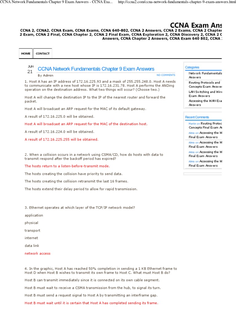 CCNA Network Fundamentals Chapter 9 Exam Answers - CCNA Exam Answers ... CCNA Network Fundamentals Chapter 9 Exam Answers - CCNA Exam Answers ...