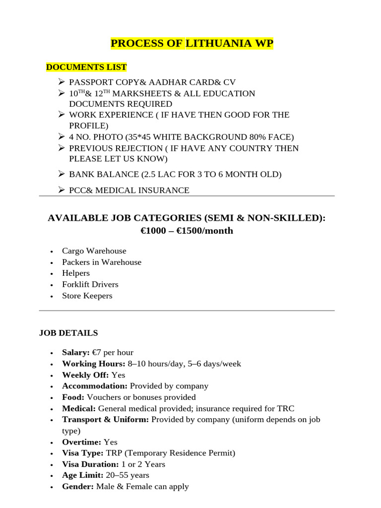 Lithuania Work Visa Process Guide | PDF | Travel Visa | Government And ...