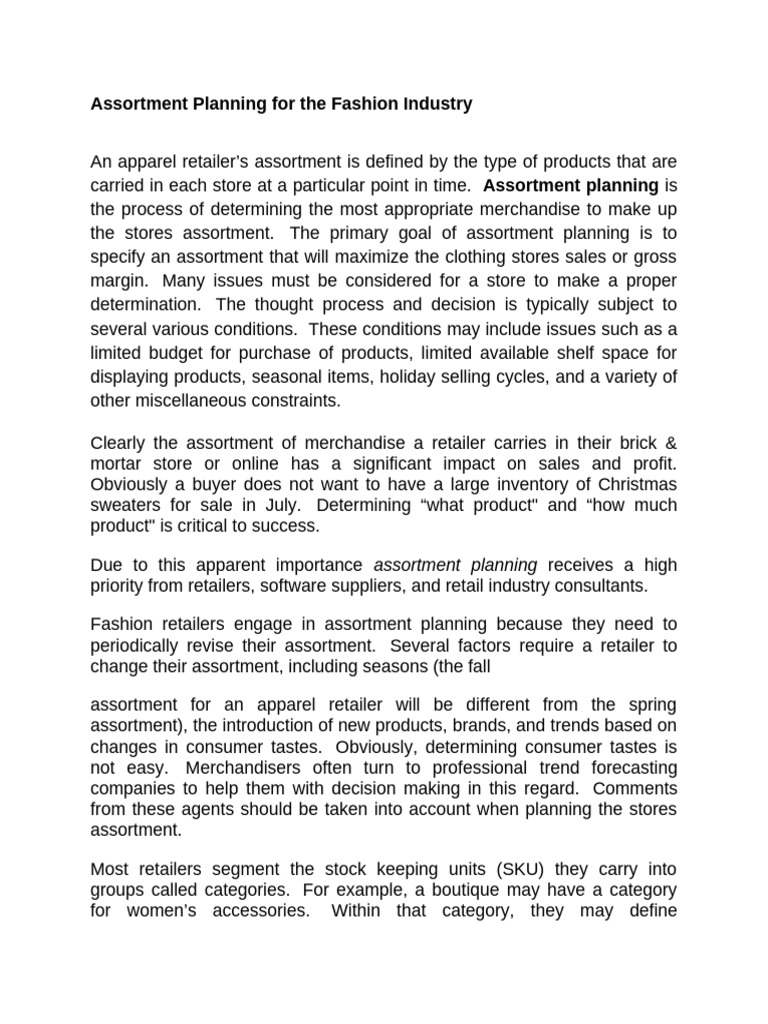 Assortment Planning For The Fashion Industry 3 | PDF | Retail ...