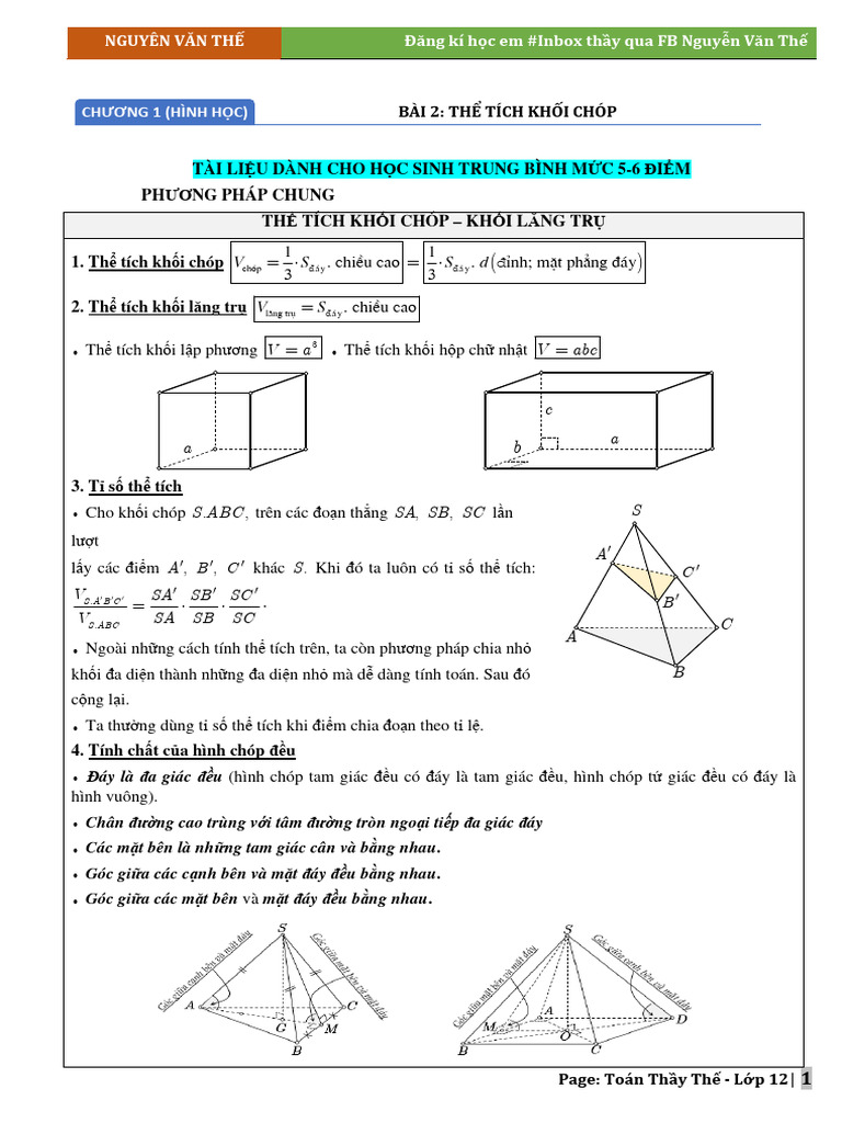 Bài 2 - Thể Tích Khối Chóp (Mức 5-6) | PDF