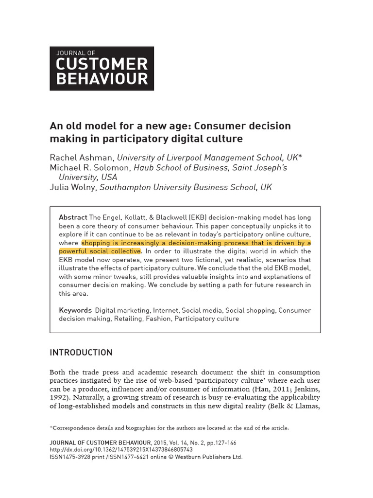 Ashman et al. (2015) An old model for a new age | PDF | Consumer ...