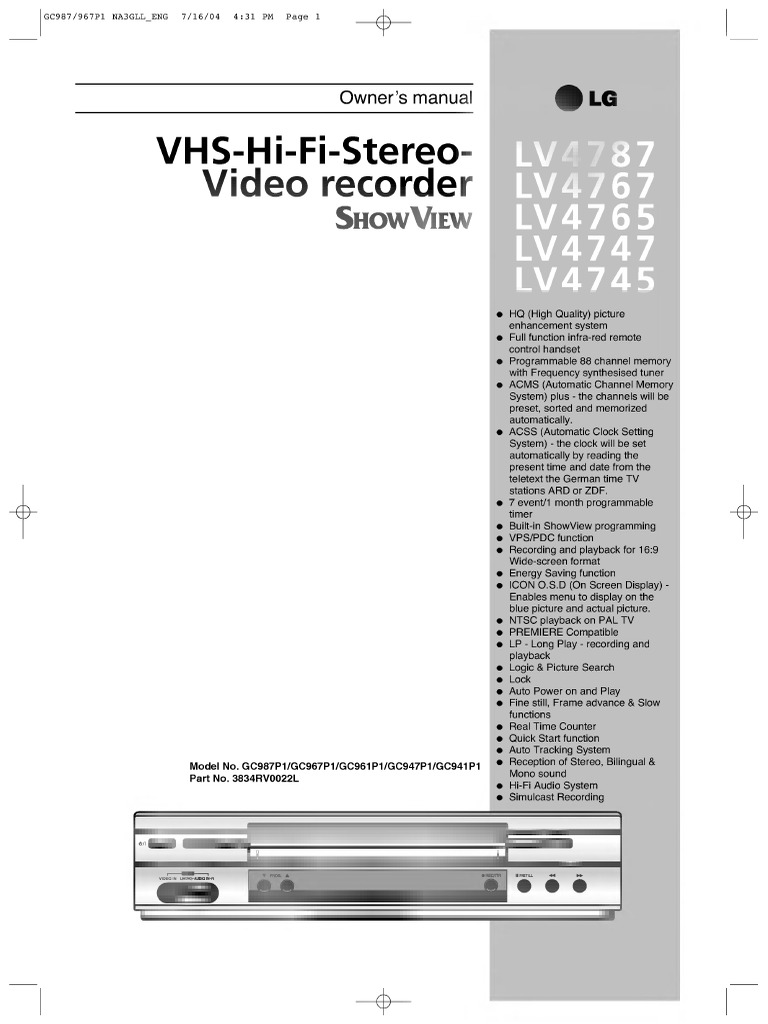 LG LV_4745 VCR | PDF