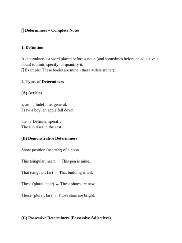 918466491 Determiners Complete Notes Class 9 English | PDF | Quantity ...