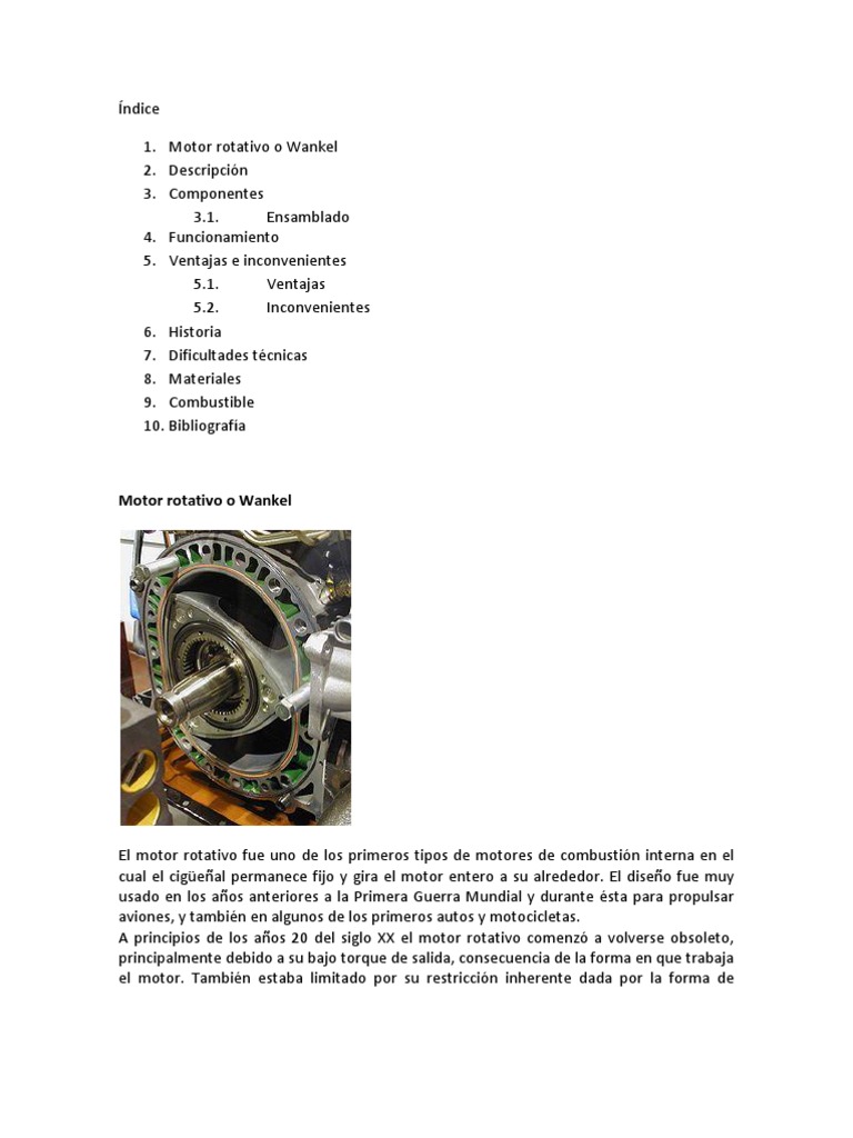 Motor rotativo Wankel: funcionamiento, ventajas e historia | PDF ...