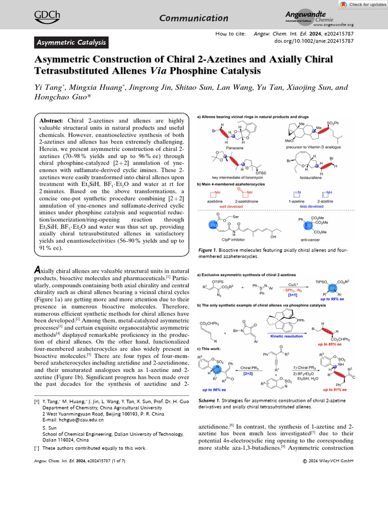 Angew Chem Int Ed - 2024 - Tang - Asymmetric Construction of Chiral 2 ...