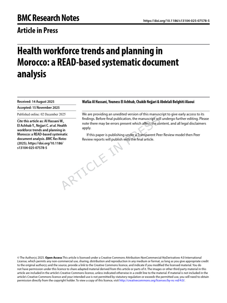 Morocco Health Workforce Analysis 2025 | PDF | Health Human Resources ...