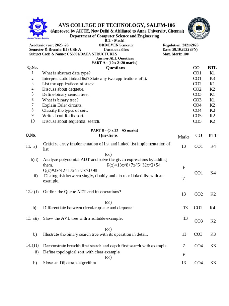 Data Structure (Model Qns) | PDF | Queue (Abstract Data Type ...