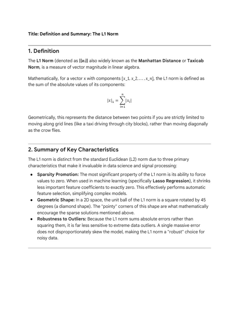 Understanding the L1 Norm in Data Science | PDF
