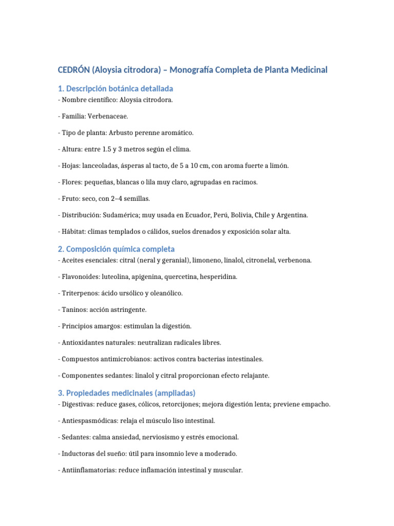 Monografía del Cedrón: Propiedades y Usos | PDF