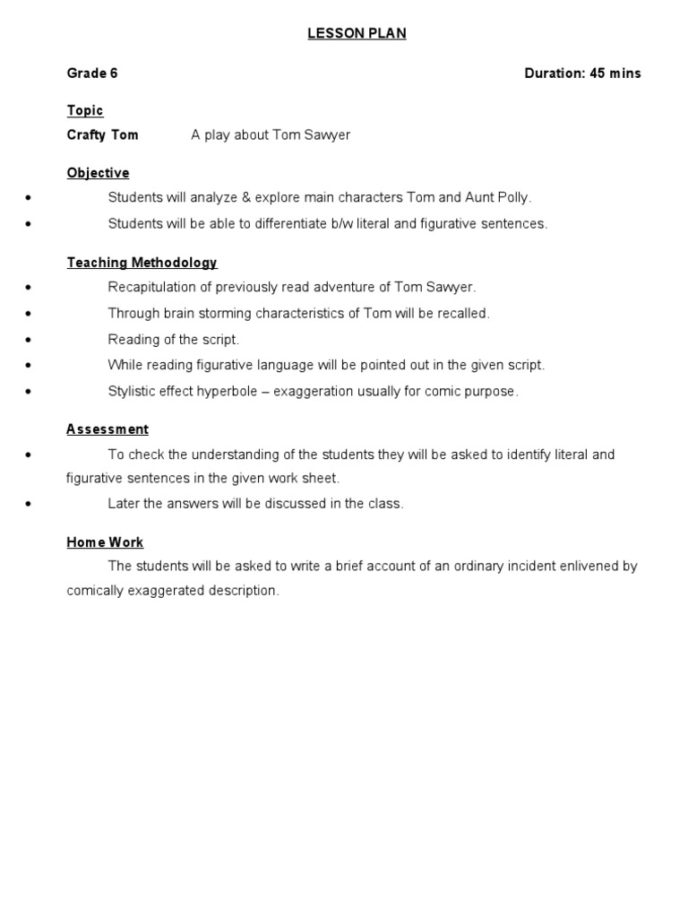 Grade 6 Lesson Plan: Crafty Tom Analysis | PDF