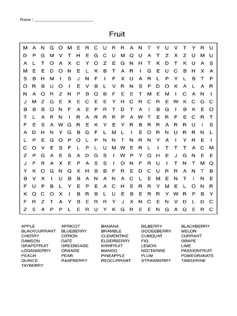 Fruit Hard Wordsearch | PDF