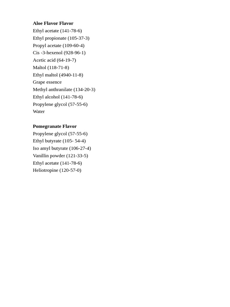 Flavor Ingredients and Formulations List | PDF | Acetic Acid | Flavor