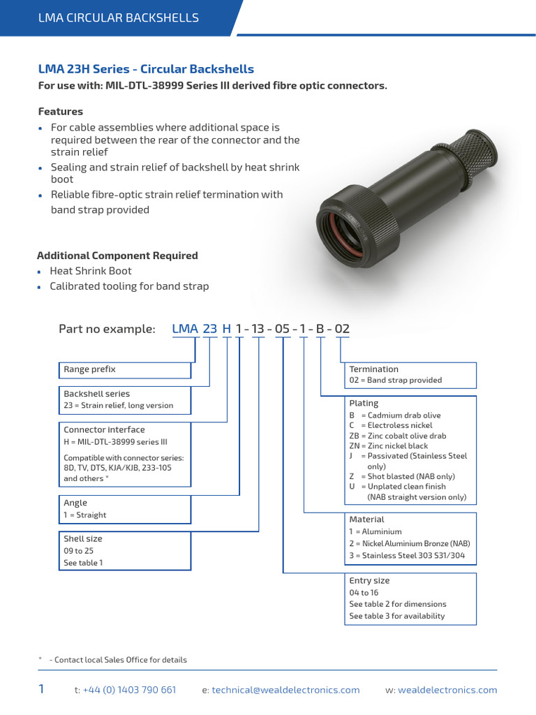 LMA23H1 MIL DTL 38999 EMC Heat Shrink Circular Backshells%2C Long ...