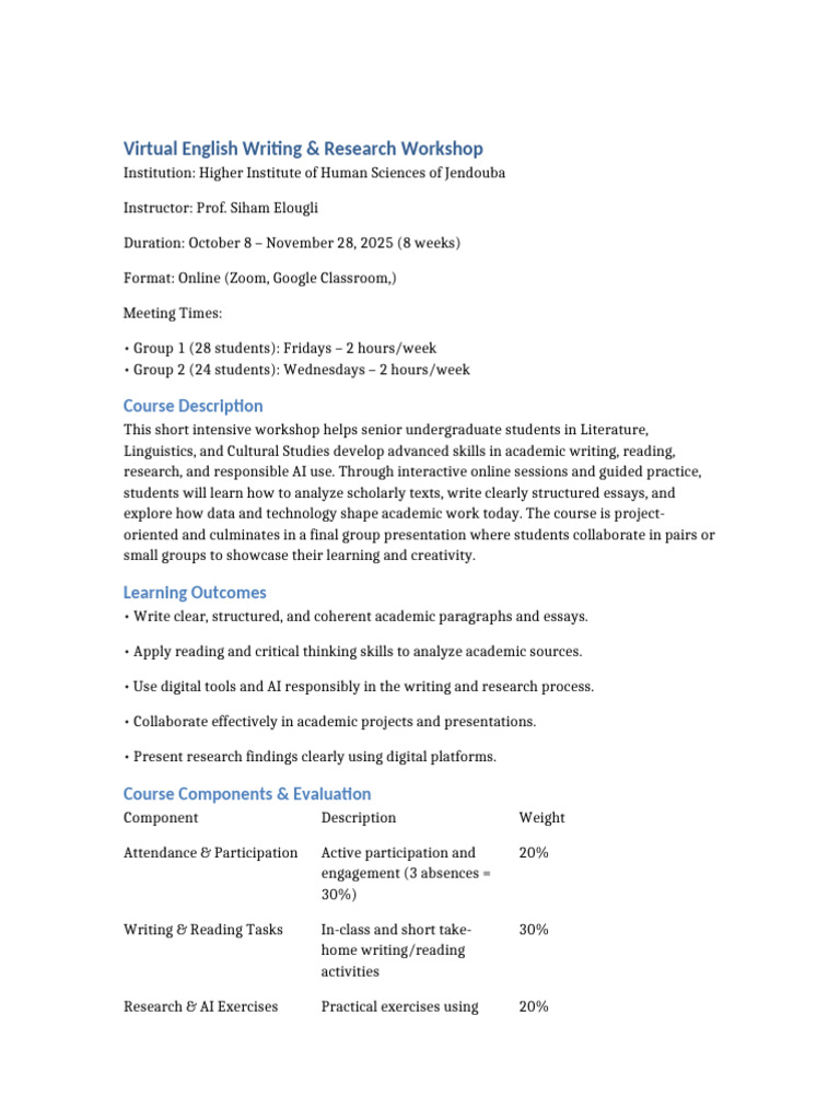 Virtual English Writing Workshop 2025 | PDF | Essays | Artificial ...