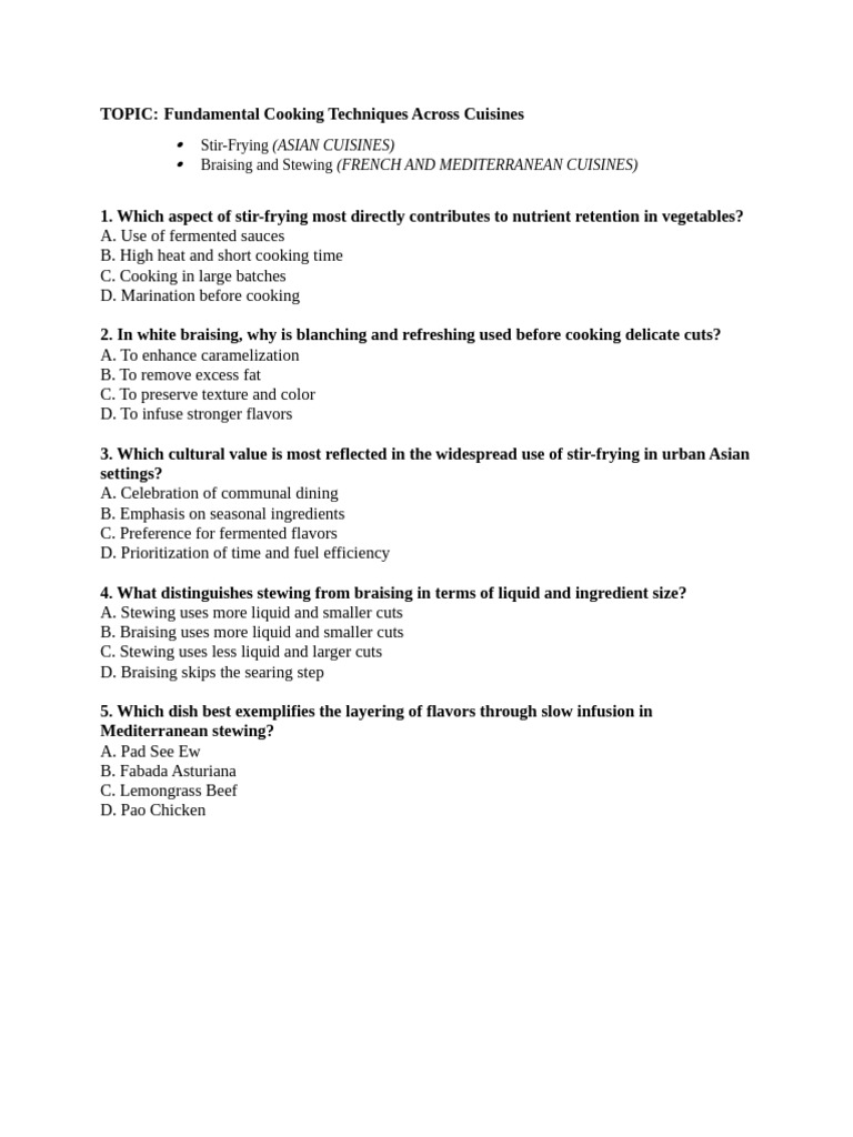 Fundamental Cooking Techniques Across Cuisines (STIR-FRYING, BRAISING ...