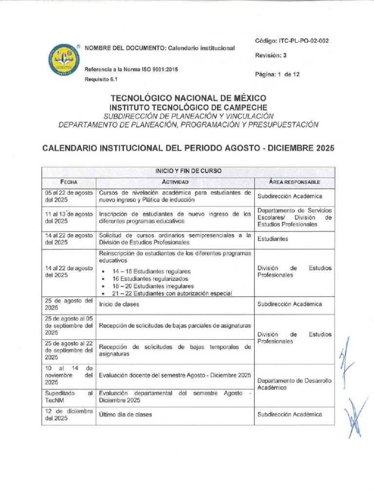 Calendario-Ago-Dic-2025-modificado-I | PDF