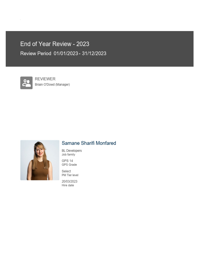 End of Year Review - 2023-Samane Sharifi Monfared | PDF