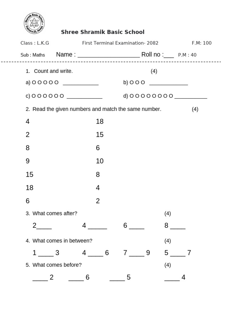 Class LKG Maths | PDF