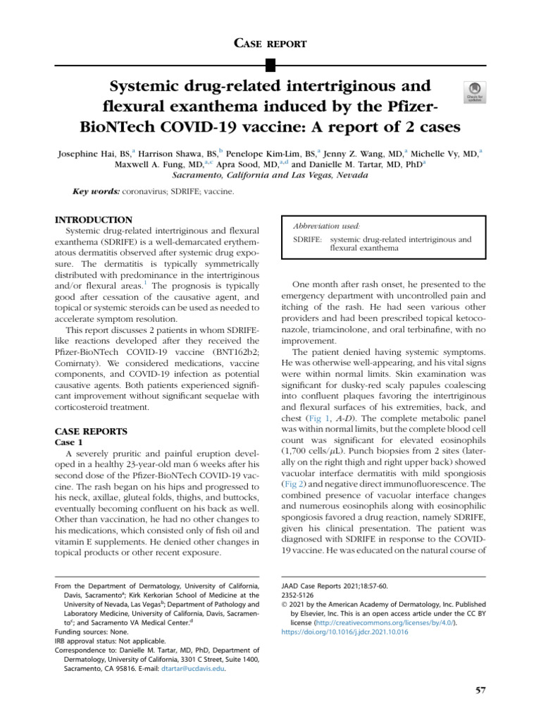 SDRIFE Cases Post Pfizer-BioNTech Vaccine | PDF | Infection | Dermatitis