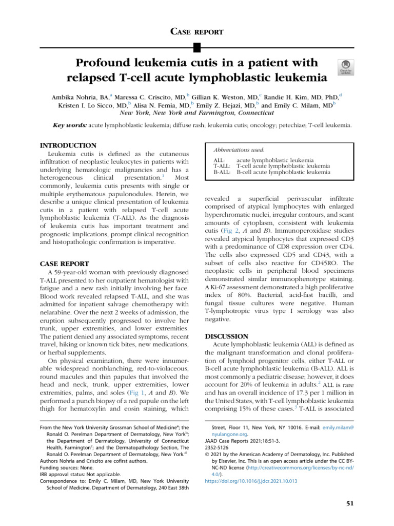 Profound Leukemia Cutis in T-ALL Case | PDF | Leukemia | T Cell