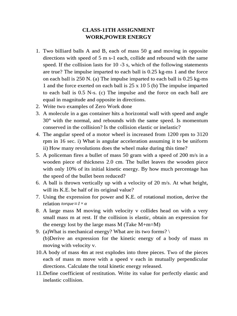 Physics 11th PT-2 Assignment | PDF | Collision | Rotation Around A ...