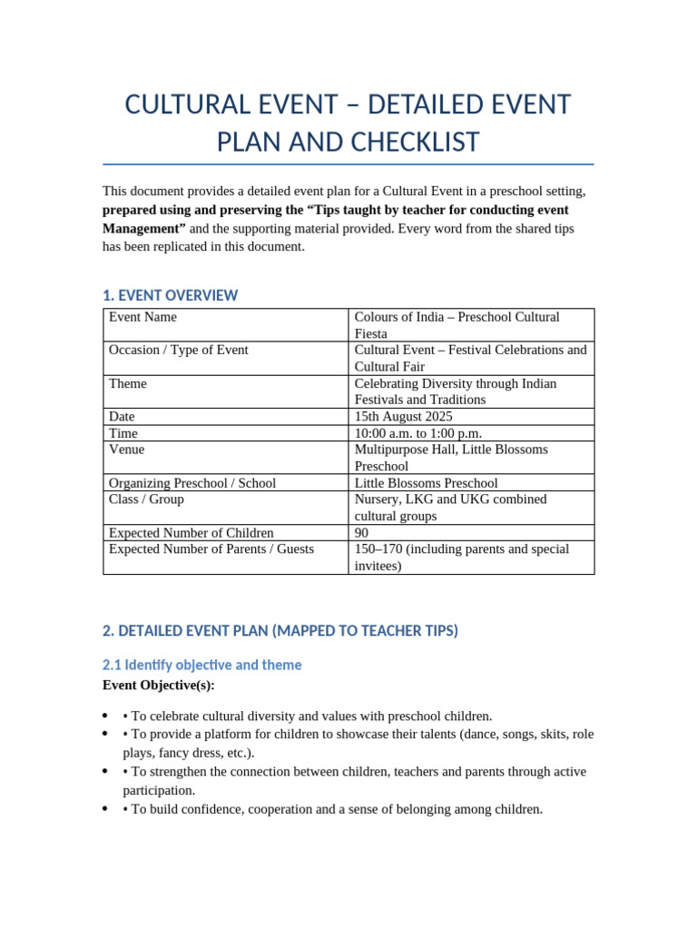 Preschool Cultural Event Planning Guide | PDF | Festival