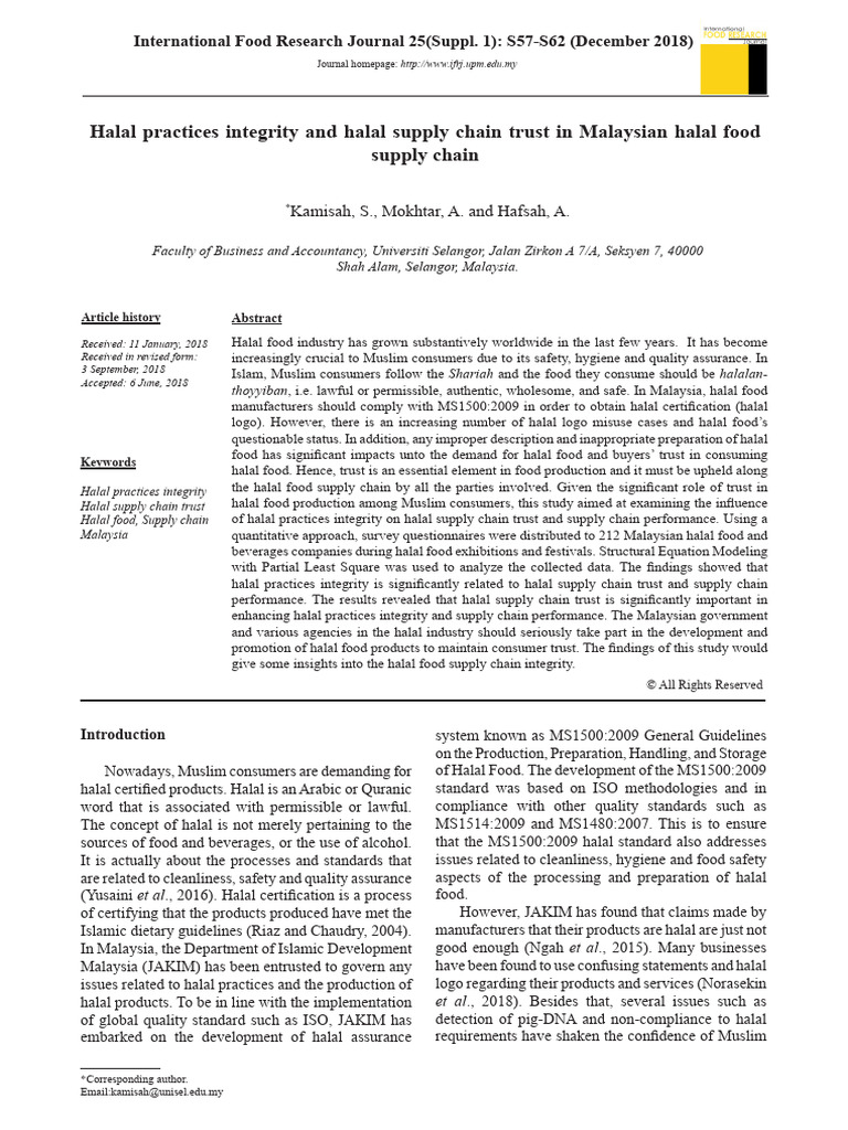 Halal Practices and Supply Chain Trust | PDF | Validity (Statistics ...