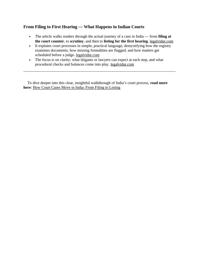 From Filing To First Hearing | PDF