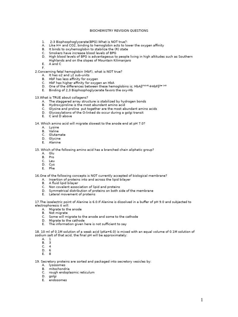 Biochemistry Revision Questions Guide | PDF | Acid Dissociation ...