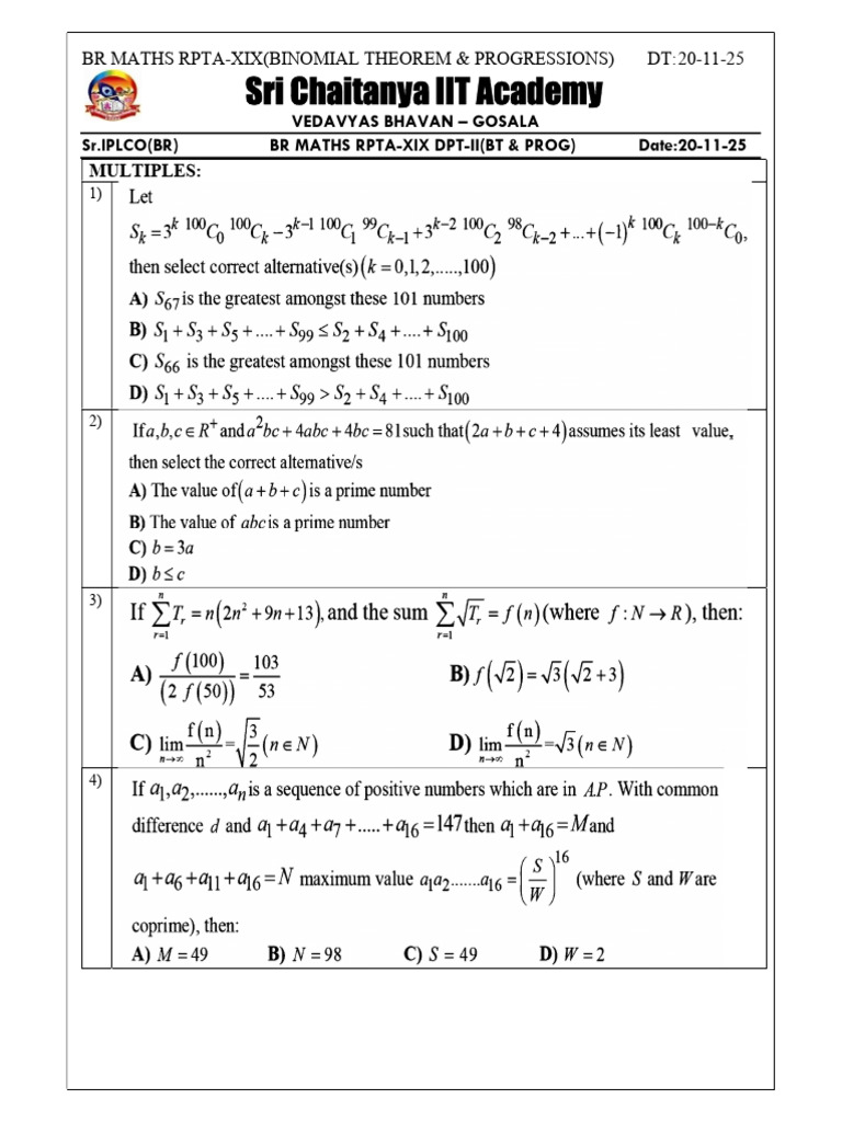 BR Maths Rpta-Xix (Binomial Theorem & Progressions) Dpt-II | PDF