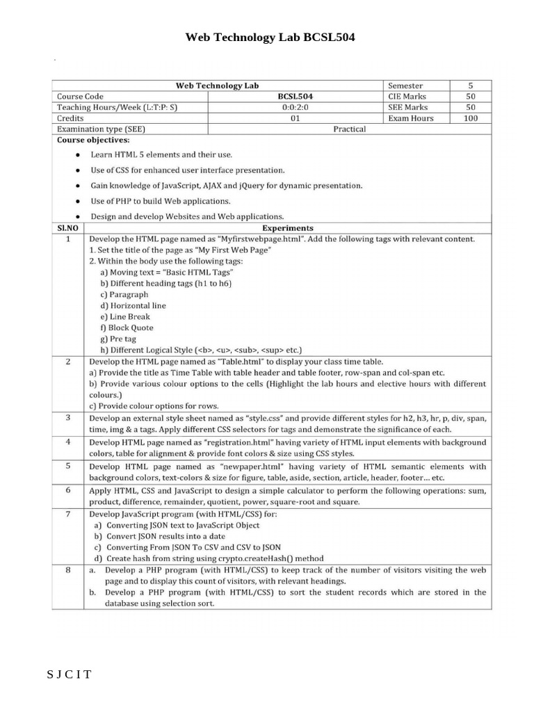 Web Technology Lab Manual - 1 | PDF | Html | Html Element