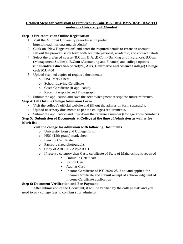 Detailed Steps For Admission To First | PDF
