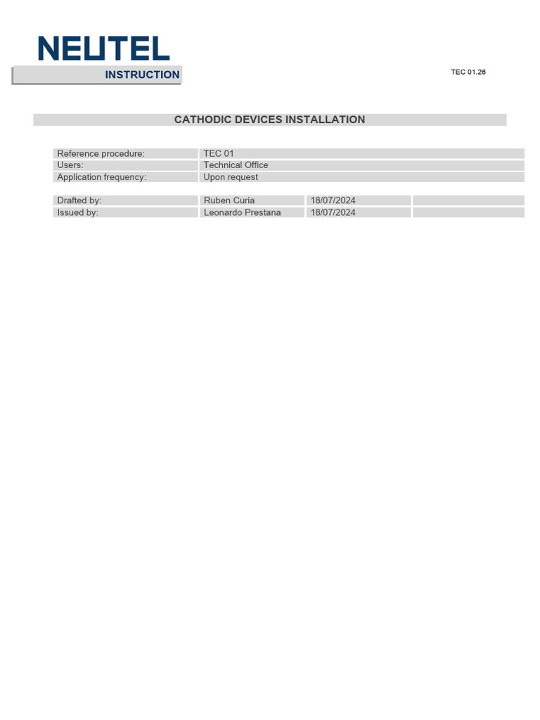 TEC 01.26 - Instruction For The Installation of Cathodic Devices | PDF ...