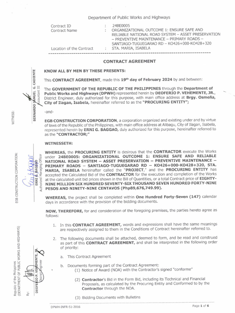 EGB Construction DPWH Contract | PDF