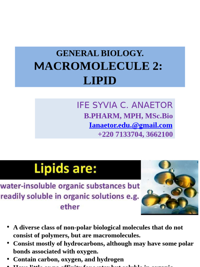 GENERAL BIOLOGY. Macromolecules. Lipid. Stud - Copy | PDF | Fat ...