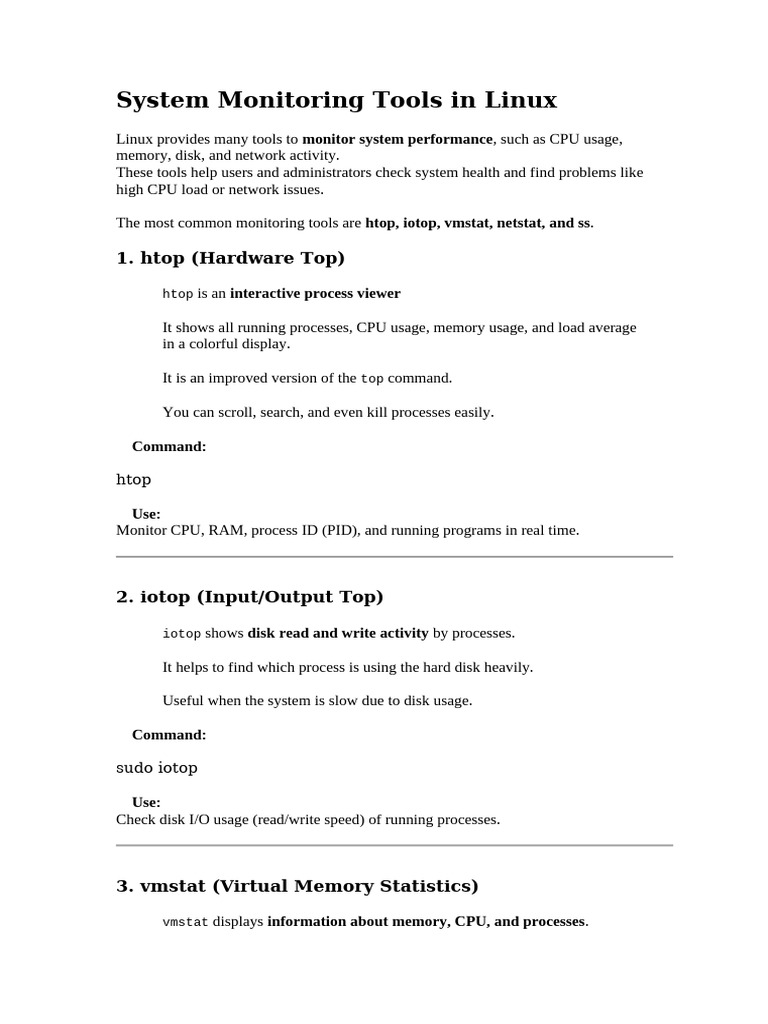 Essential Linux System Monitoring Tools | PDF | Network Socket | Input ...