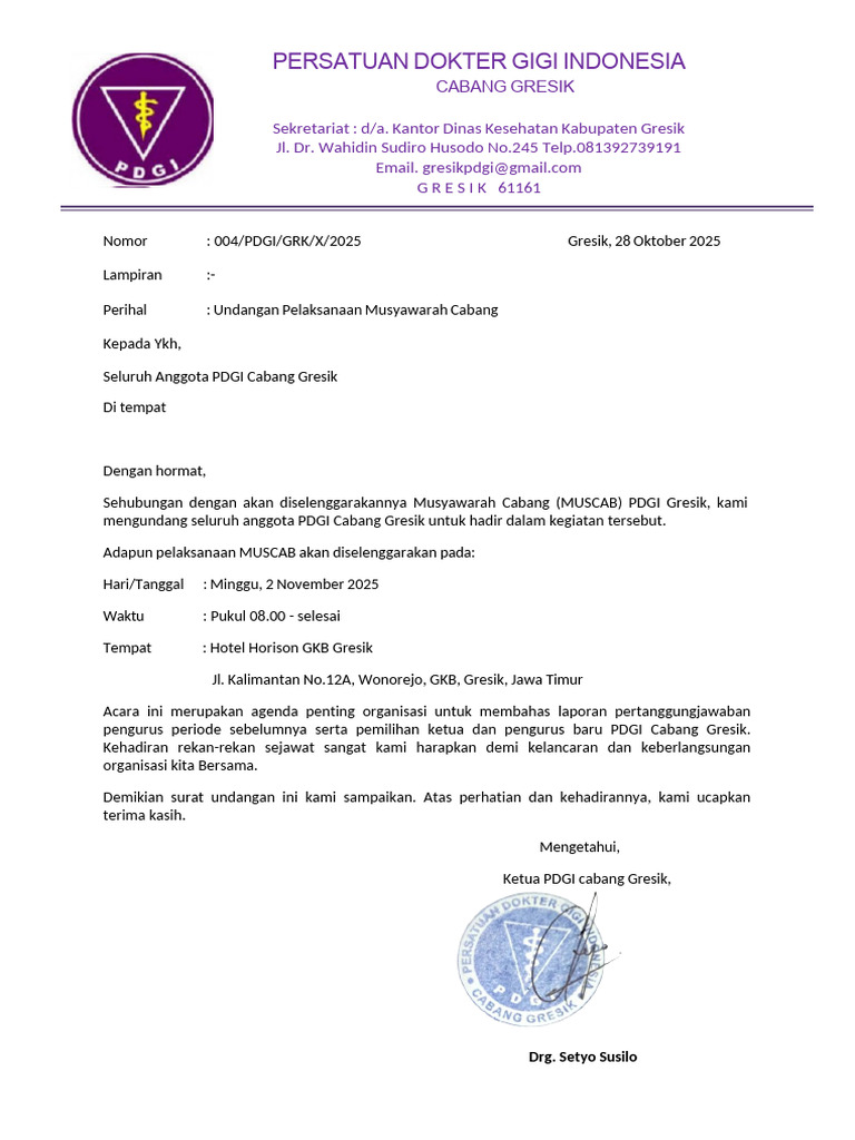 Undangan MUSCAB PDGI Gresik 2025 | PDF
