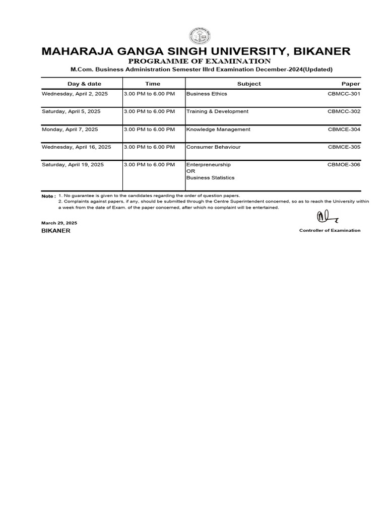 M Com Bussiness Administration Semester III Dec 2024 Updated | PDF
