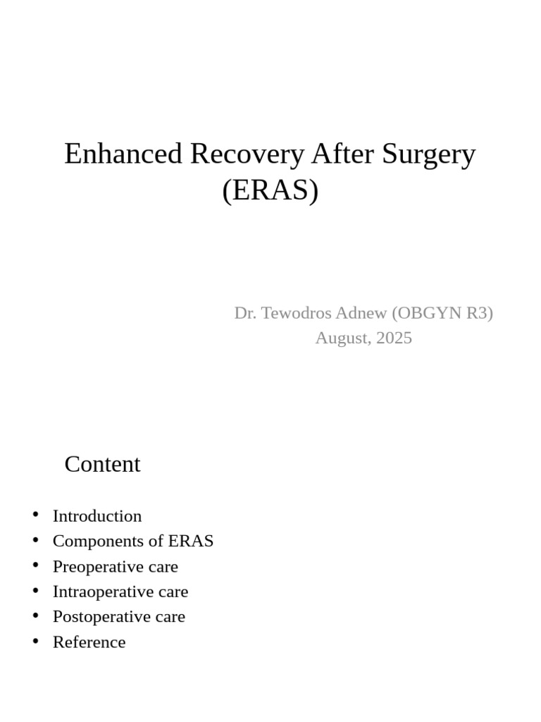 ERAS Protocols for Surgical Recovery | PDF | Surgery | Caesarean Section