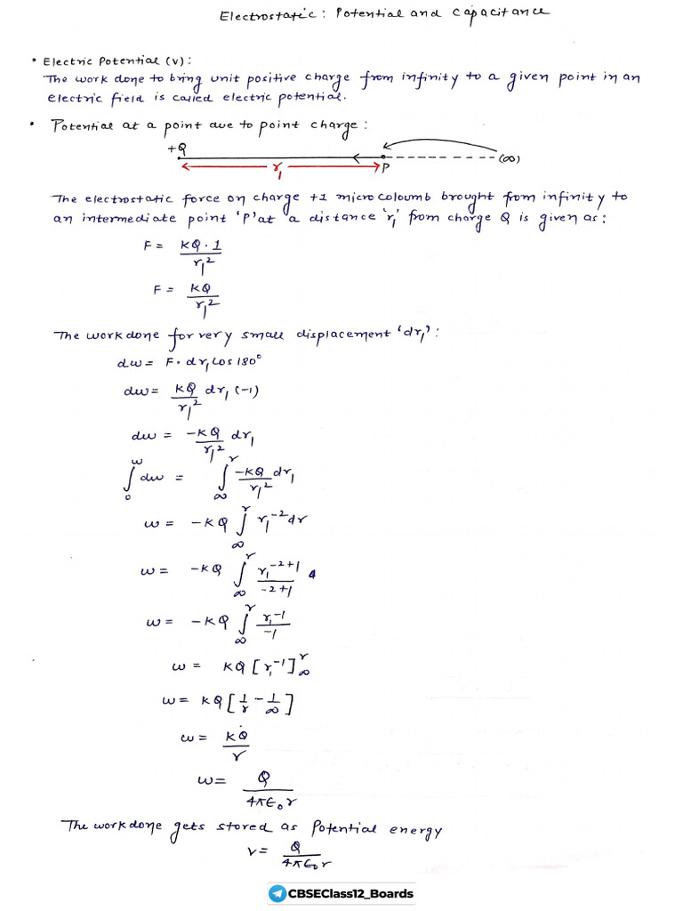 Electrostatic Potential and Capacitance Notes | PDF