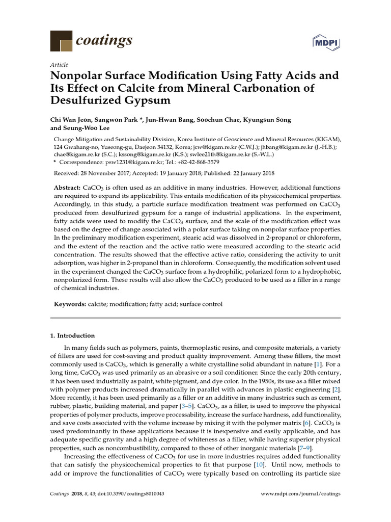 Nonpolar Surface Modification Using Fatty Acids and Its Effect On ...