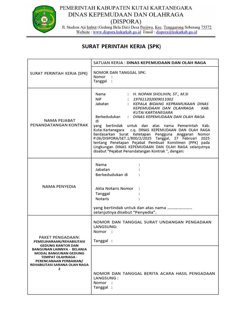 Surat Perintah Kerja Dinas Olahraga 2025 | PDF