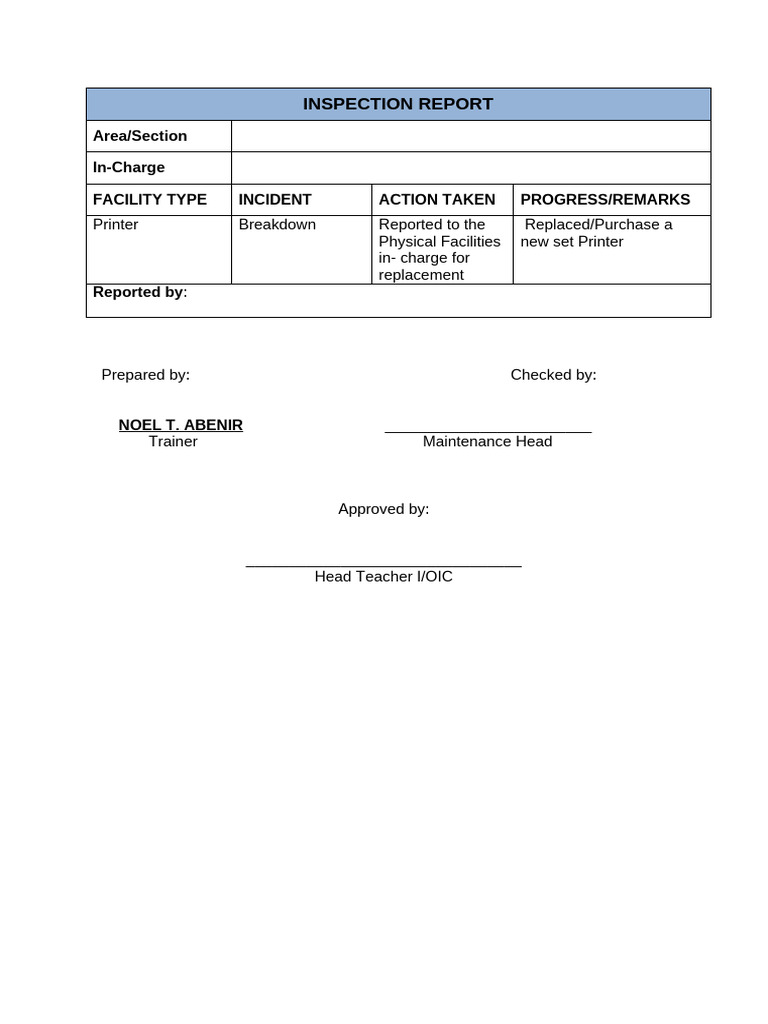 MTF 10 Inspection Report | PDF