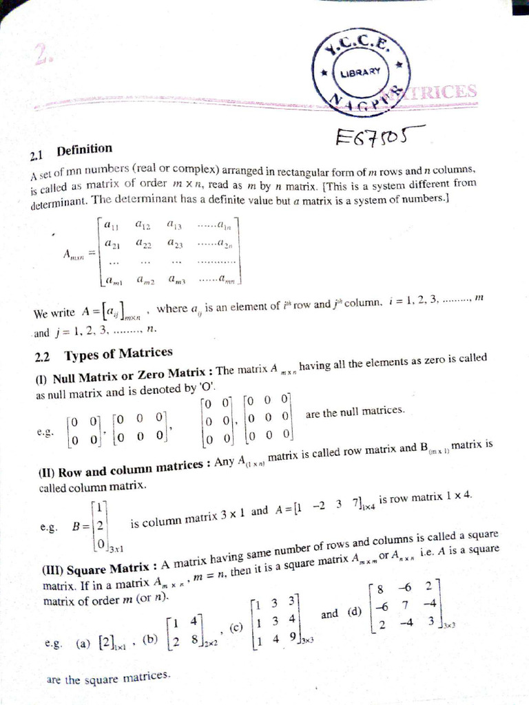 M-2 Unit-5 Matrices (Notes-1) | PDF