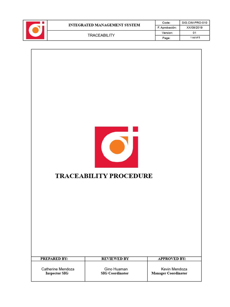 SIG - CIM-PRO-010 Traceability Procedure | PDF | Quality Management ...