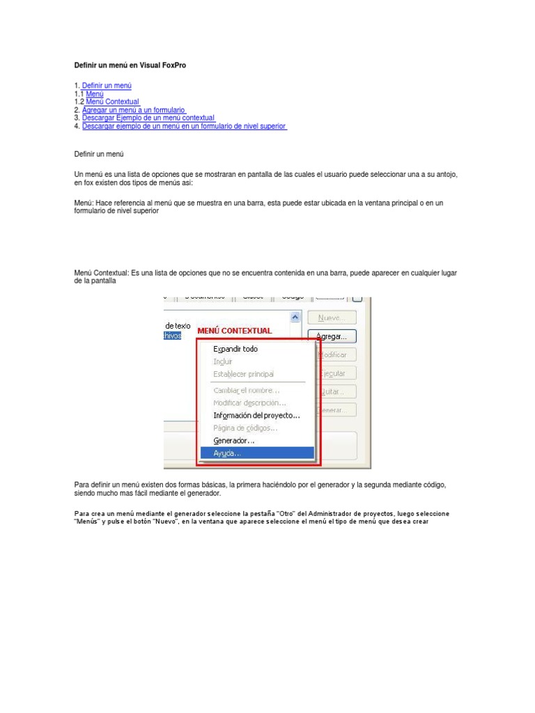 Definir Un Menú en Visual FoxPro | PDF | Menú (Computación) | Ventana (informática)