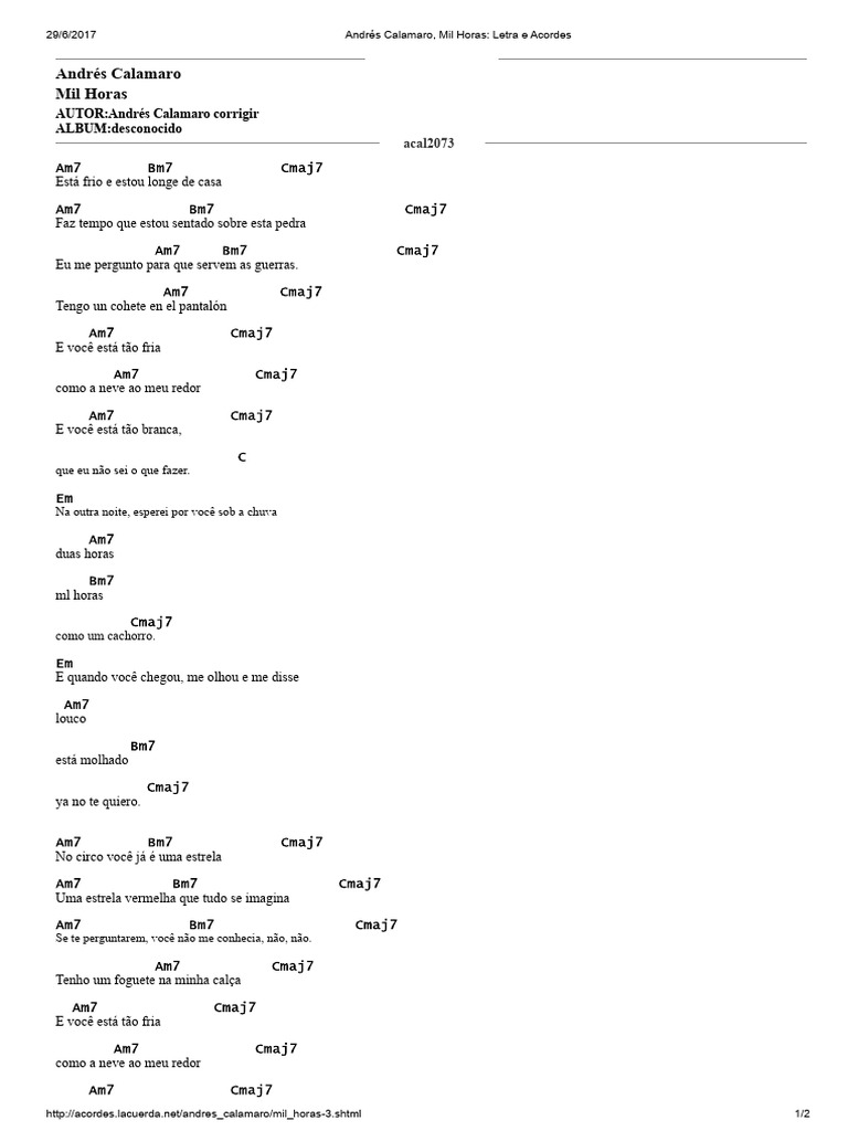 Letra e Acordes de Mil Horas | PDF