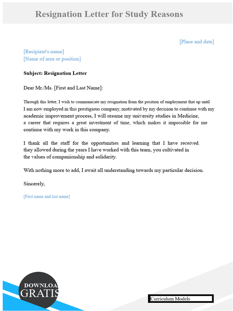 Resignation Letter For Study Reasons | PDF